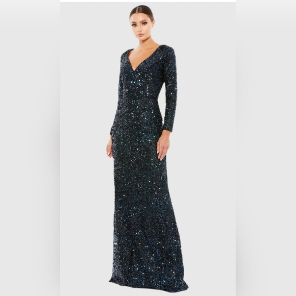Dresses | Mac Duggle 26445 Size 8 Elegant Black Sequin Evening Gown ...